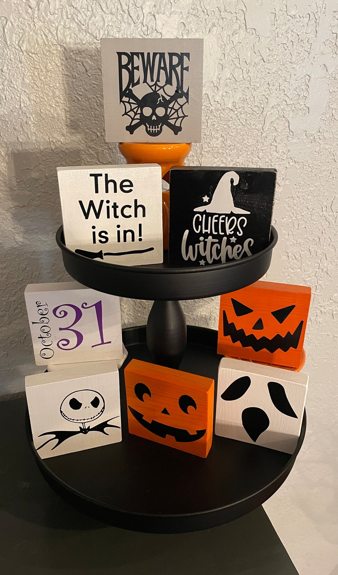 Halloween Mini Signs, Tier Tray Decor, Spook Ghost, Witch, Pumpkin Face ...
