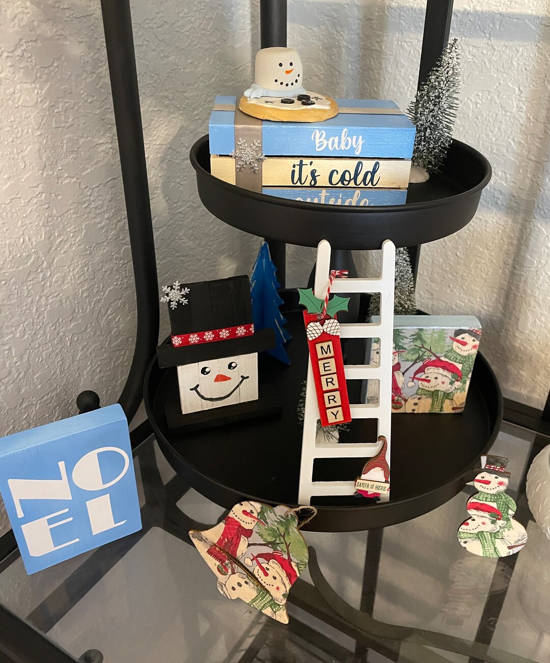 Let It Snow Christmas Tier Tray Bookstacks, Snowman, Mini Signs, Winter ...
