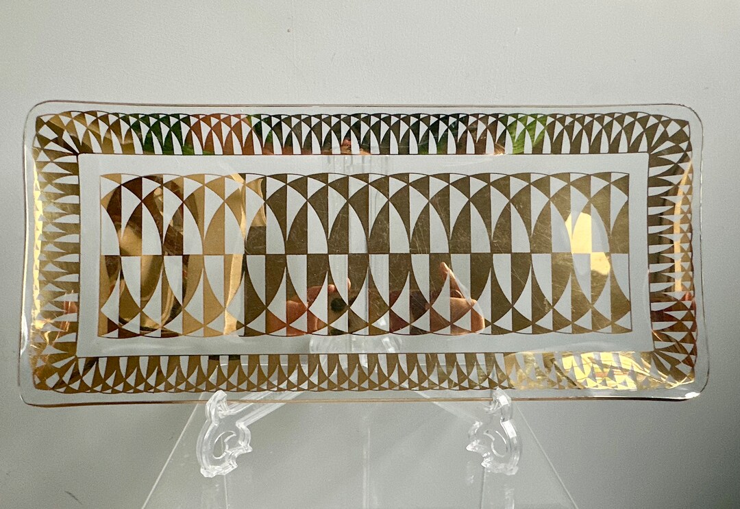 Vintage MCM Filigranglas Glass Cake Sandwich Serving Plate With Gold ...