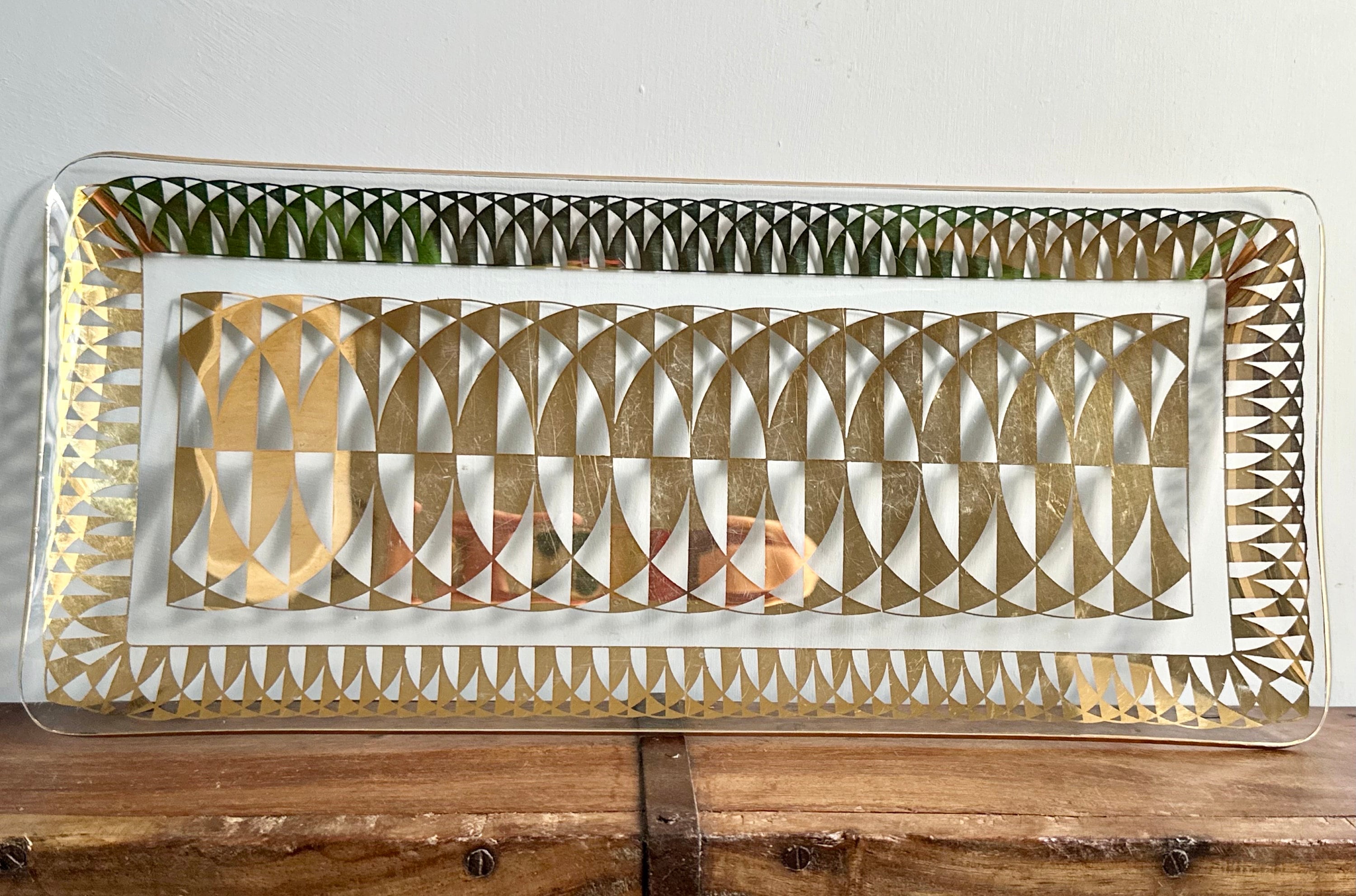 Vintage MCM Filigranglas Glass Cake Sandwich Serving Plate With Gold ...