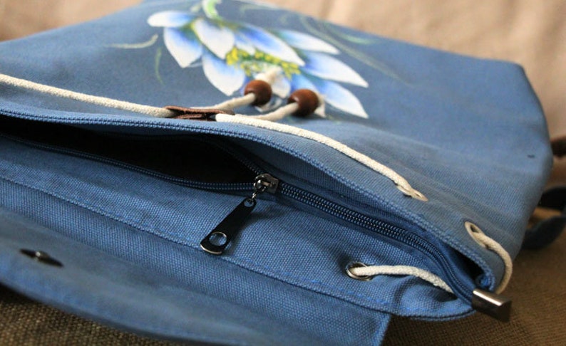 Blue/black/brown Hand Painted Canvas Backpacks - Etsy