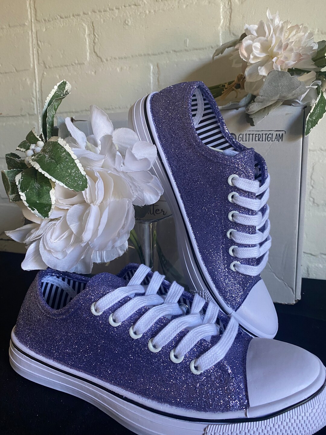 Violet Purple Glitter Shoe Sneakers for Birthday, Special Occasion ...