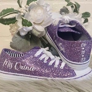 Lilac Purple Wedding Sneakers for Bride, Sparkle Glitter Sneakers ...