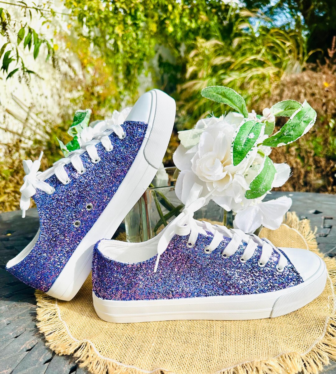 Lilac Purple Glitter Sneakers for Bride, Sparkle Sneakers, Lavender ...
