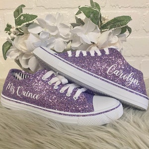 Lilac Purple Wedding Sneakers for Bride, Sparkle Glitter Sneakers ...