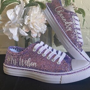 Personalized Lilac Purple Wedding Sneakers for Bride Sparkle, Glitter ...