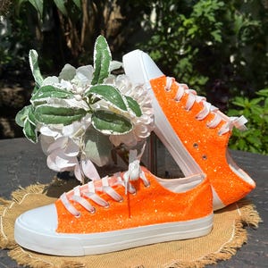 Orange Glitter Sneakers, Handmade Low Top Shoes - Etsy