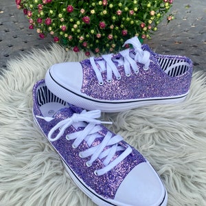 Lilac Purple Wedding Sneakers for Bride, Sparkle Glitter Sneakers ...
