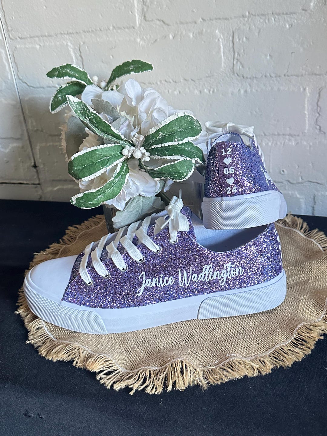 Personalized Lilac Purple Wedding Sneakers for Bride Sparkle, Glitter ...