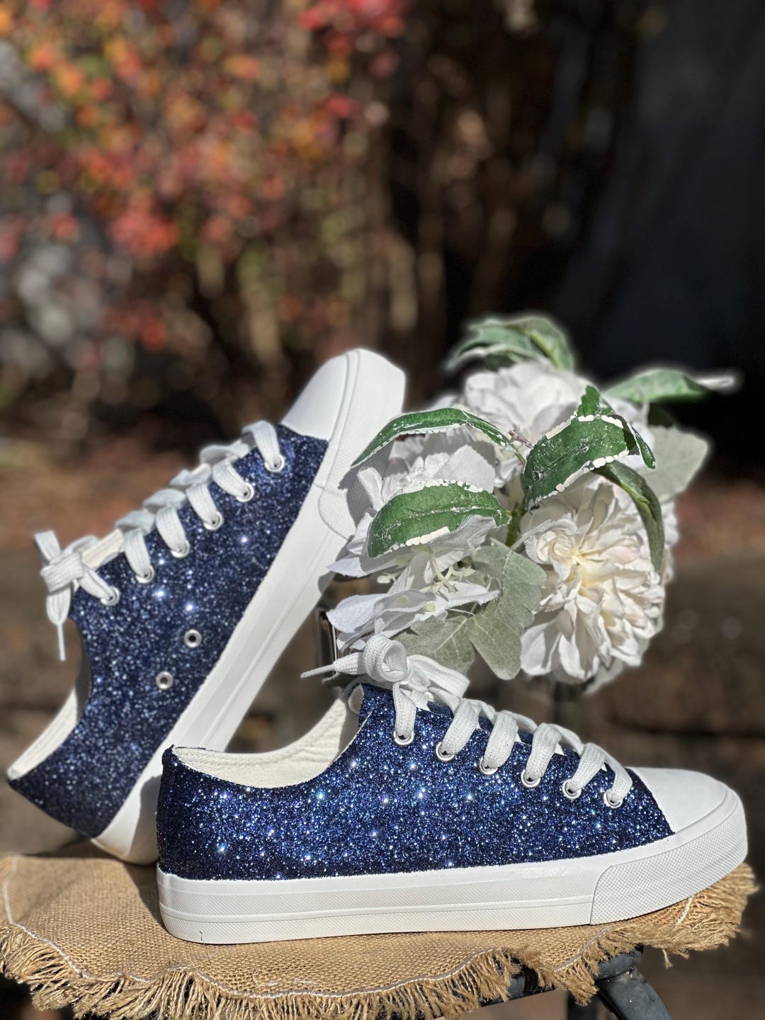 Navy Blue Glitter Bride Sneakers, Bachelorette Shoes, Sweet 15 - Etsy