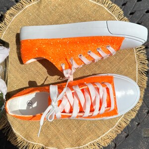 Orange Glitter Sneakers, Handmade Low Top Shoes - Etsy