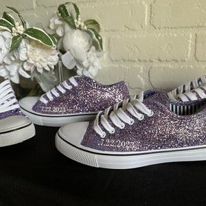 Personalized Lilac Purple Wedding Sneakers for Bride Sparkle, Glitter ...