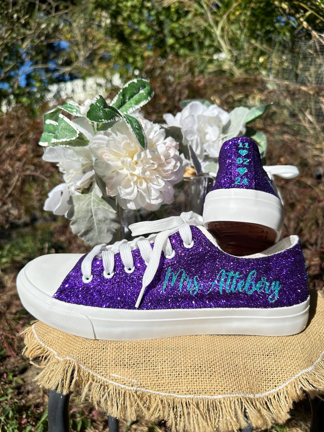Personalized Plum Purple and Teal Wedding Sneakers for Bride Sparkle ...