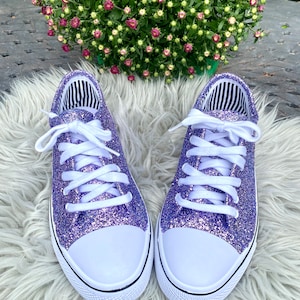 Lilac Purple Wedding Sneakers for Bride, Sparkle Glitter Sneakers ...