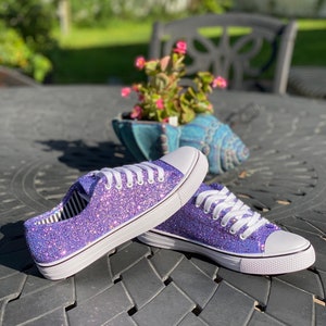 Lilac Purple Wedding Sneakers for Bride, Sparkle Glitter Sneakers ...