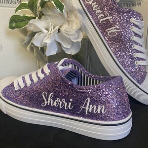 Personalized Lilac Purple Wedding Sneakers for Bride Sparkle, Glitter ...