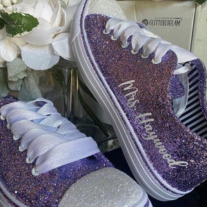 Personalized Lilac Purple Wedding Sneakers for Bride Sparkle, Glitter ...