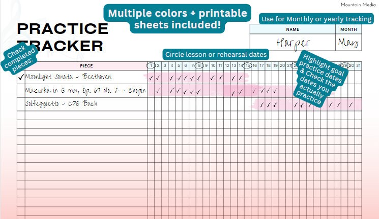 Piano Lesson Practice Tracker - Any Instrument - Printable - Etsy