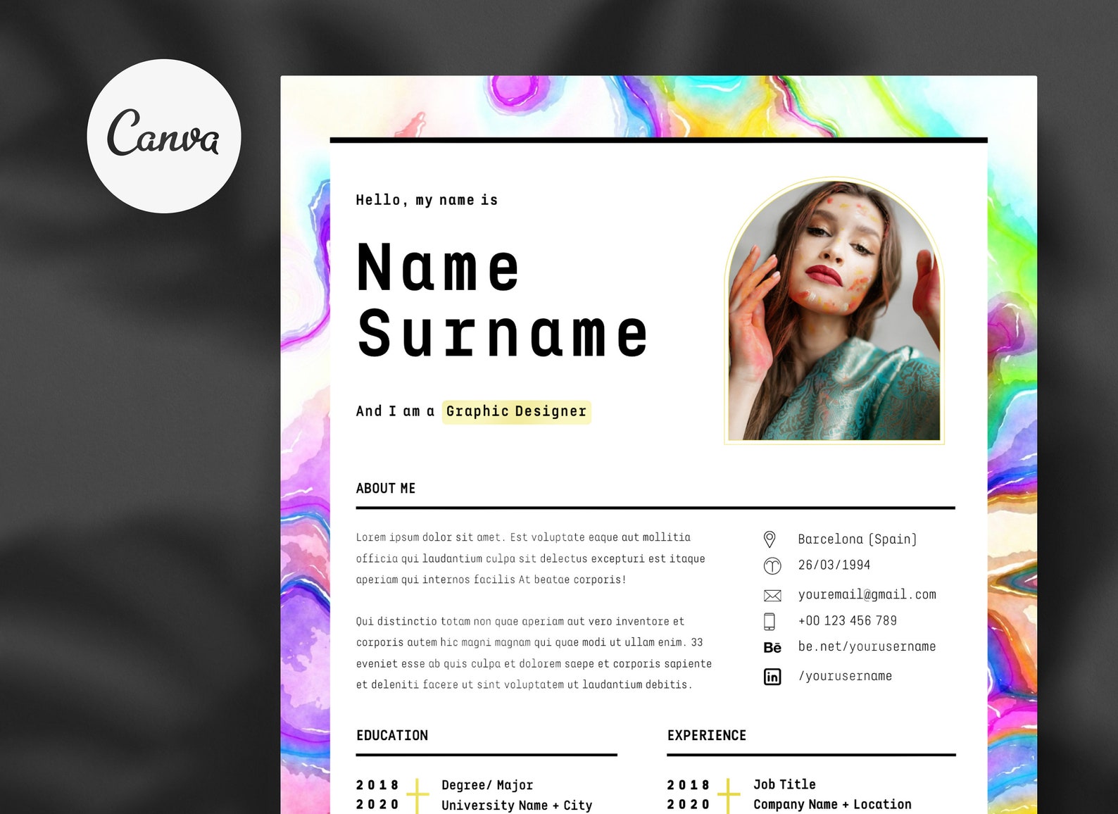 Colorful Creative Resume Template With Photo + Cover Letter Bundle Edit ...