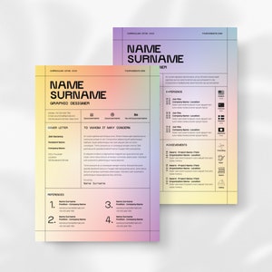 Creative 2 Page Resume Template Bundle Customizable on Canva, Modern CV ...