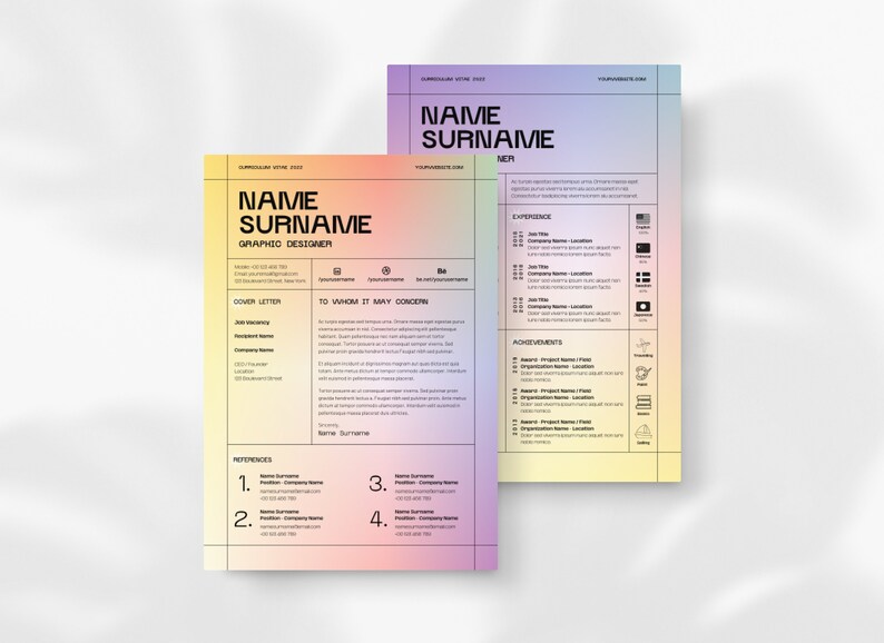 Creative 2 Page Resume Template Bundle Customizable on Canva, Modern CV ...