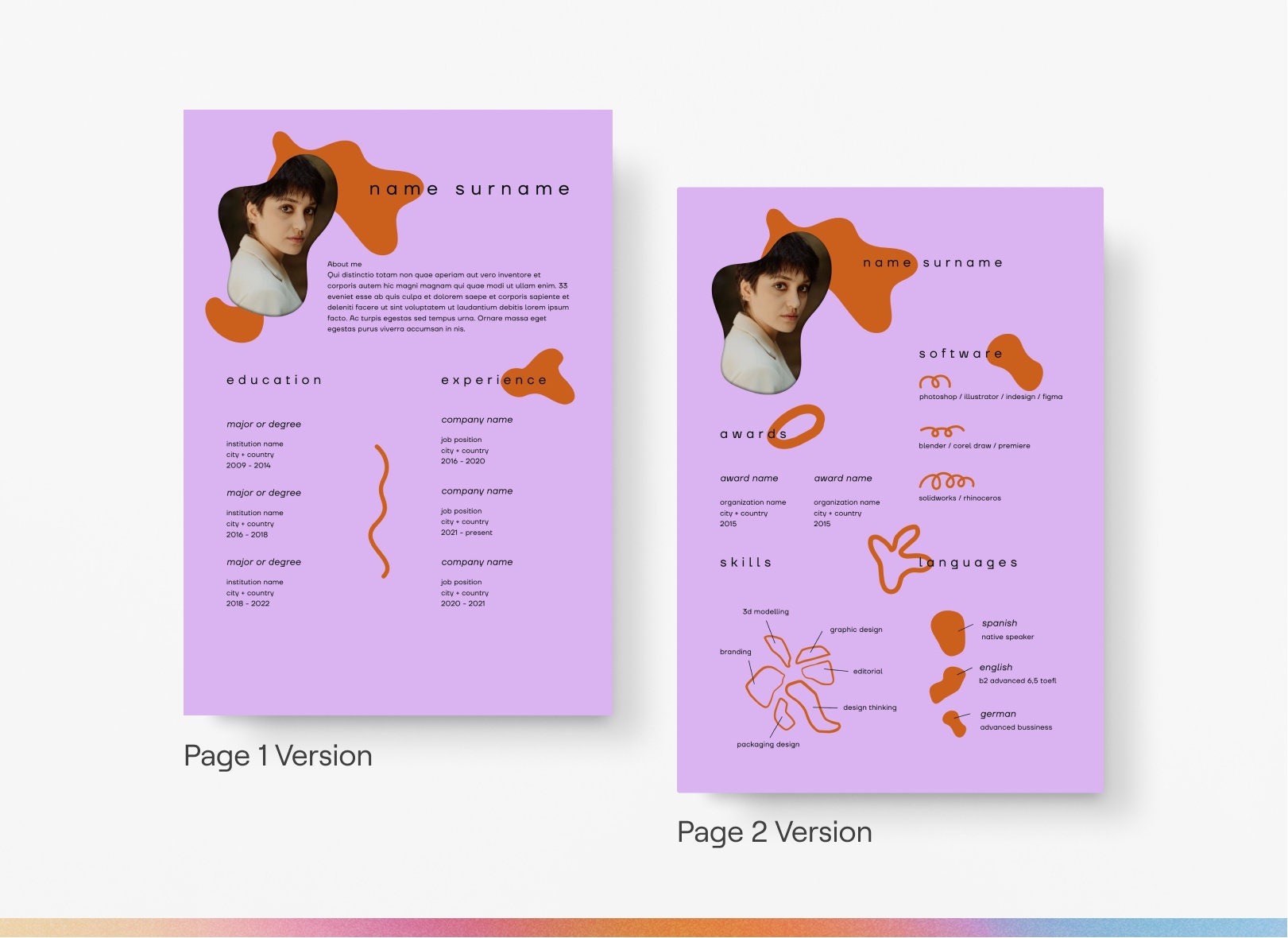 Colorful Creative 2 Page Resume Template With Photo Customizable Canva ...