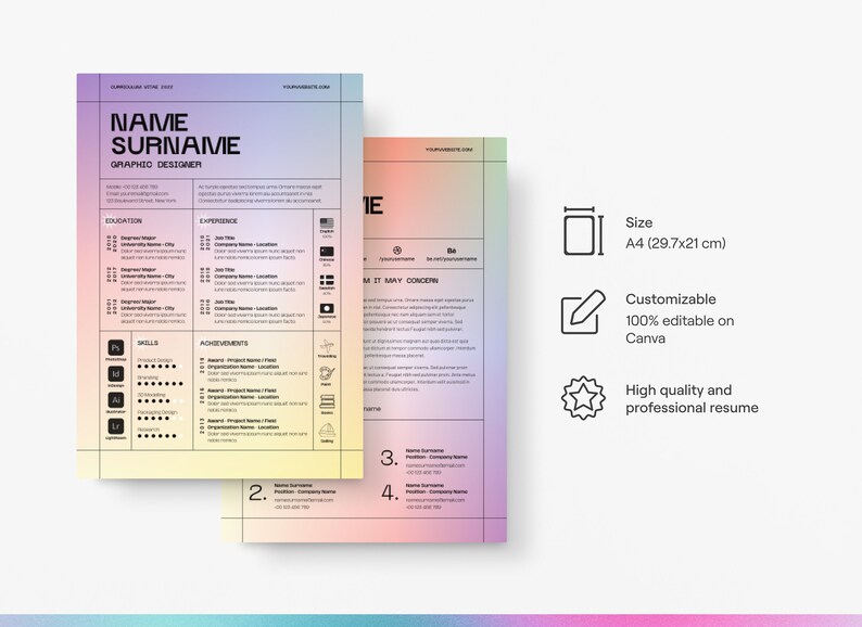 Creative 2 Page Resume Template Bundle Customizable on Canva, Modern CV ...