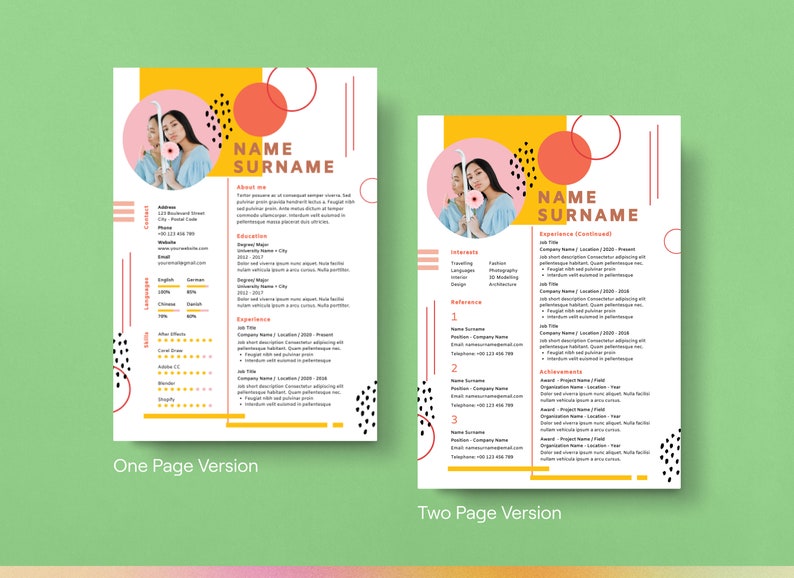 Colorful Resume Template With Photo, Cover Letter (canva Editable) - Etsy