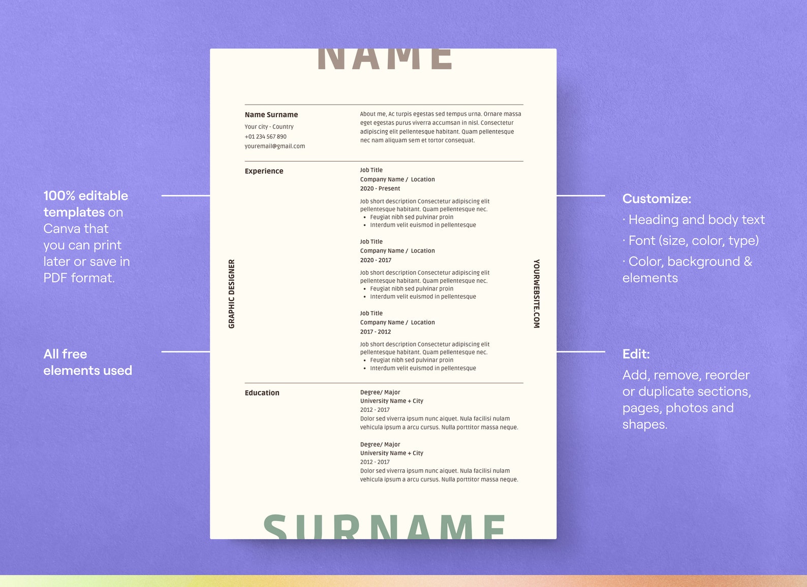 Professional Resume Template With Photo, Modern Executive Curriculum ...
