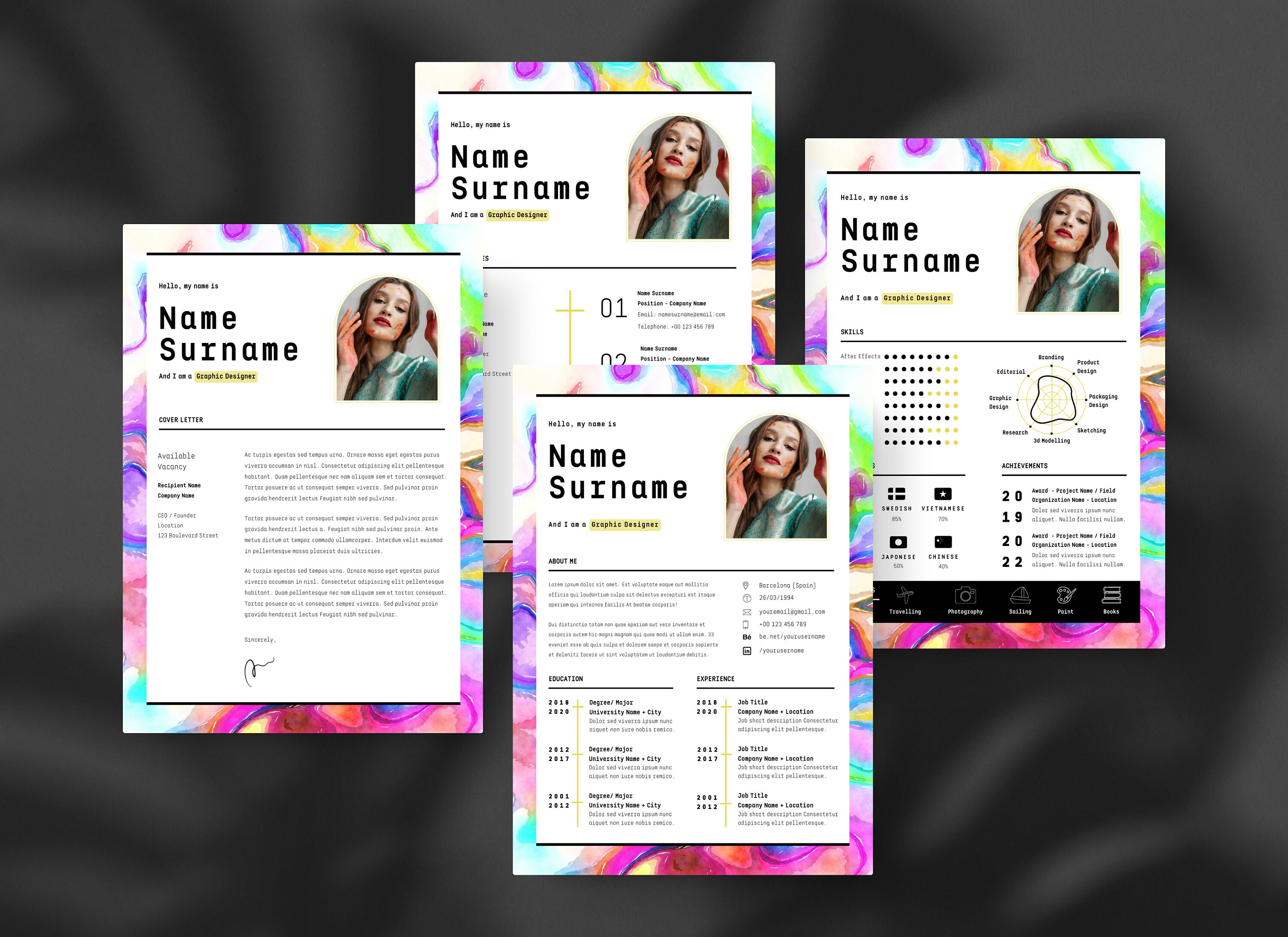 Colorful Creative Resume Template With Photo + Cover Letter Bundle Edit ...