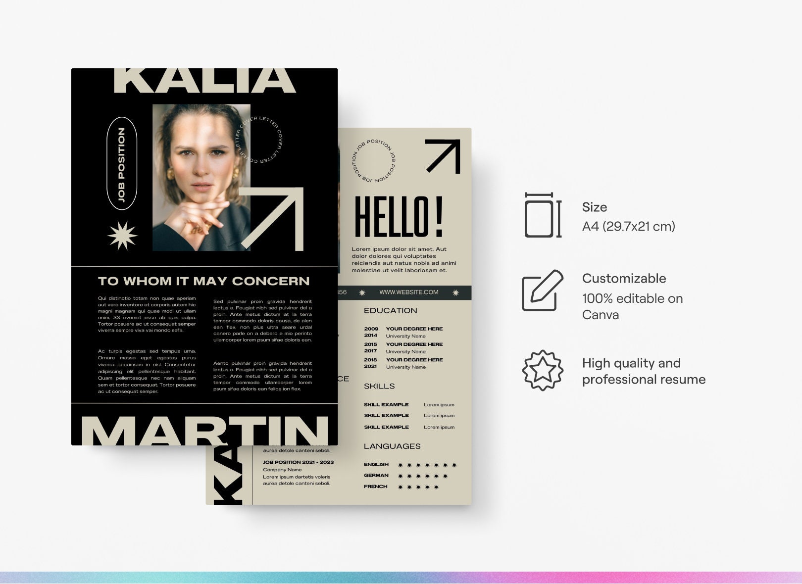 Modern Creative 2 Page Resume Template With Photo + Cover Letter ...