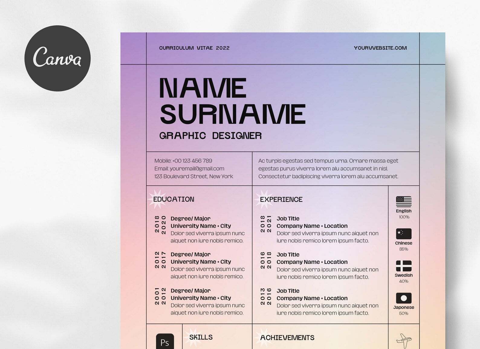 Creative 2 Page Resume Template Bundle Customizable on Canva, Modern CV ...