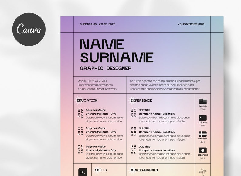 Creative 2 Page Resume Template Bundle Customizable on Canva, Modern CV ...