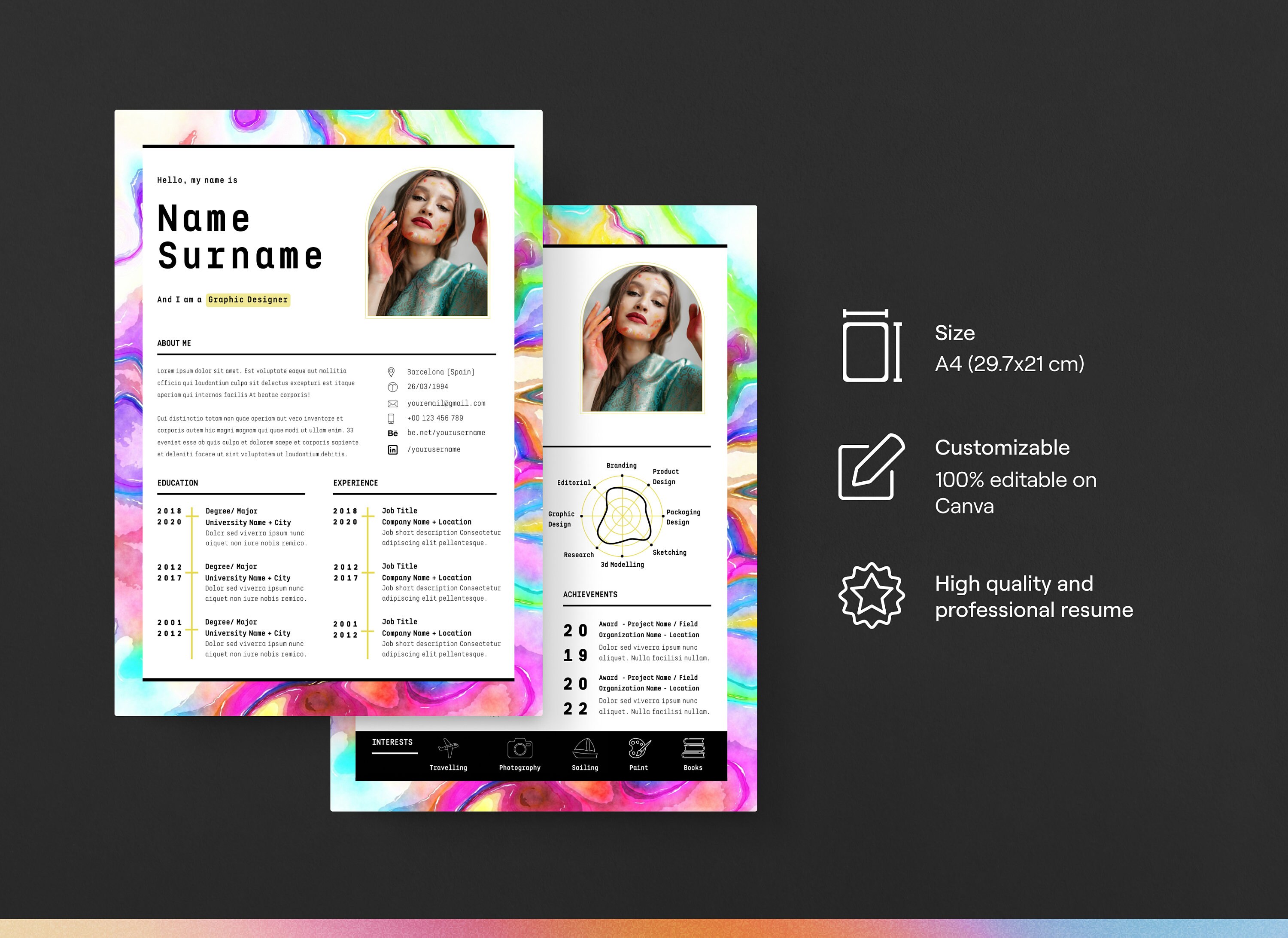 Colorful Creative Resume Template With Photo + Cover Letter Bundle Edit ...