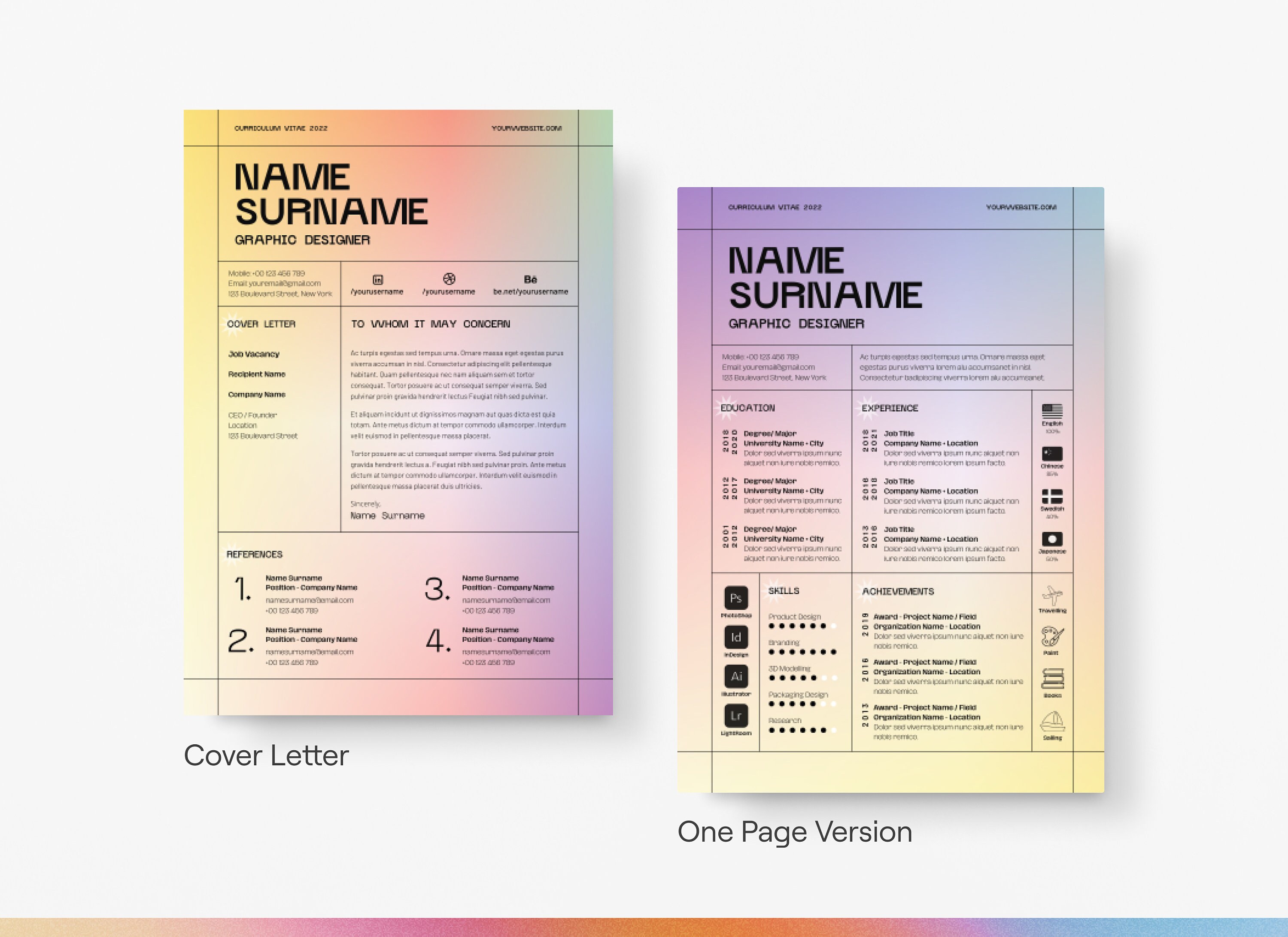 Creative 2 Page Resume Template Bundle Customizable on Canva, Modern CV ...