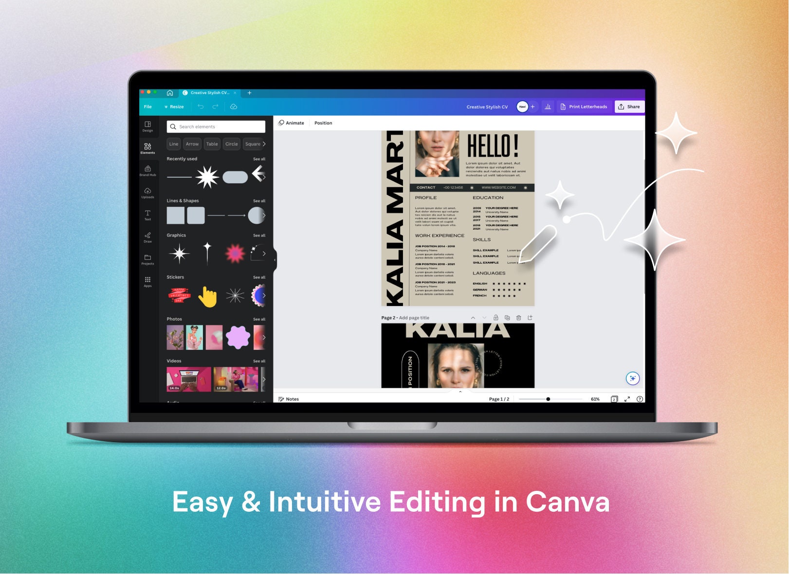 Colorful Resume Template With Photo, Cover Letter (canva Editable) - Etsy