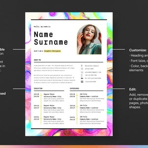 Colorful Creative Resume Template With Photo + Cover Letter Bundle Edit ...
