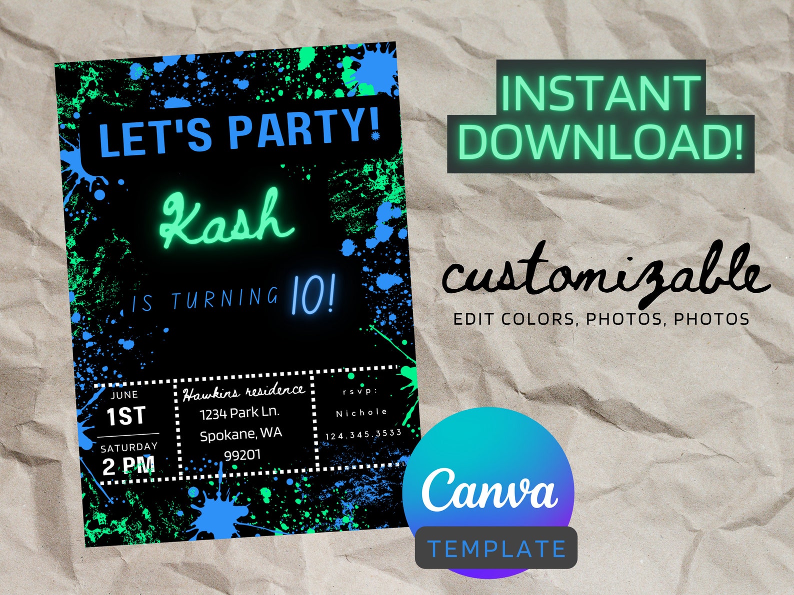 Neon Birthday Invitation Neon Birthday Neon Invitation - Etsy
