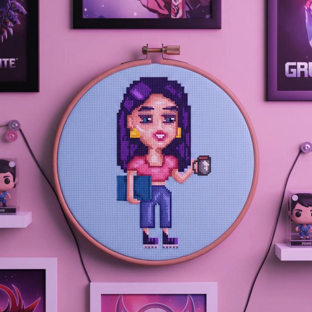 Pixel Girl Cross Stitch Pattern PDF - Modern Pixel Art Design ...