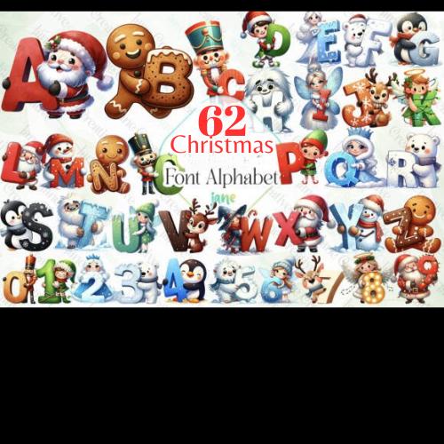 62 Christmas Alphabet PNG & SVG, Christmas Letters Numbers Clipart ...