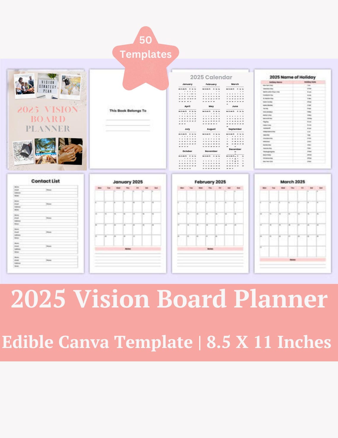 2025 Vision Board Planner Canva Template| Planner| - Etsy