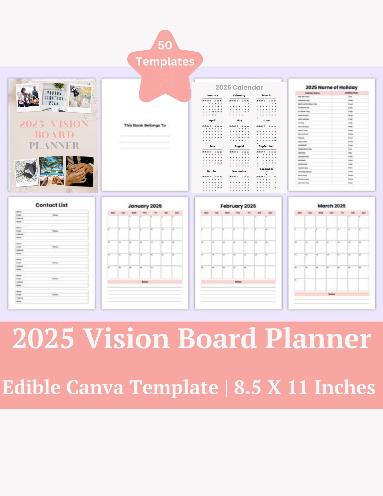 2025 Vision Board Planner Canva Template Planner - Etsy