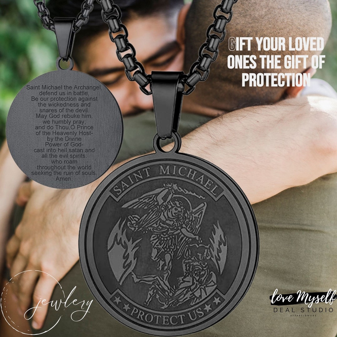 Archangel Saint Michael Necklace Pendant for Men Stainless Steel St ...