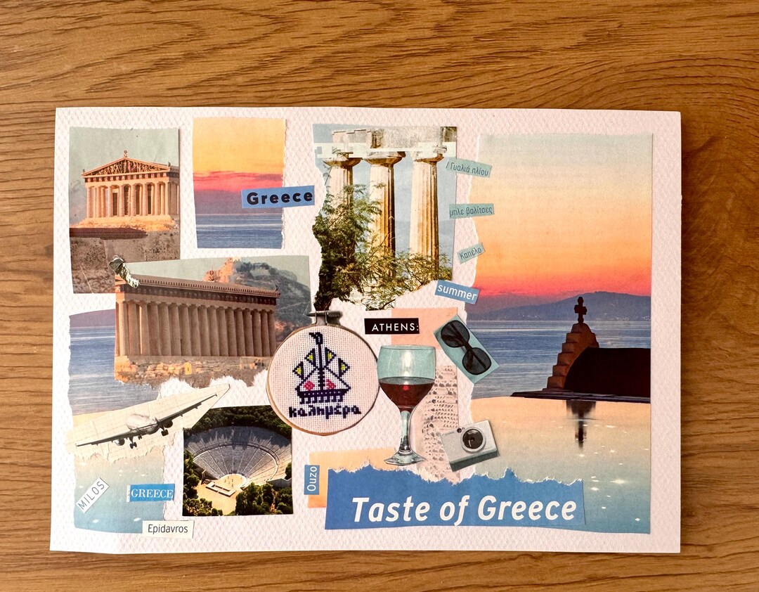 Postcard Greece, Collage Greece, Collage Vacation Postcard Rest, Gift ...