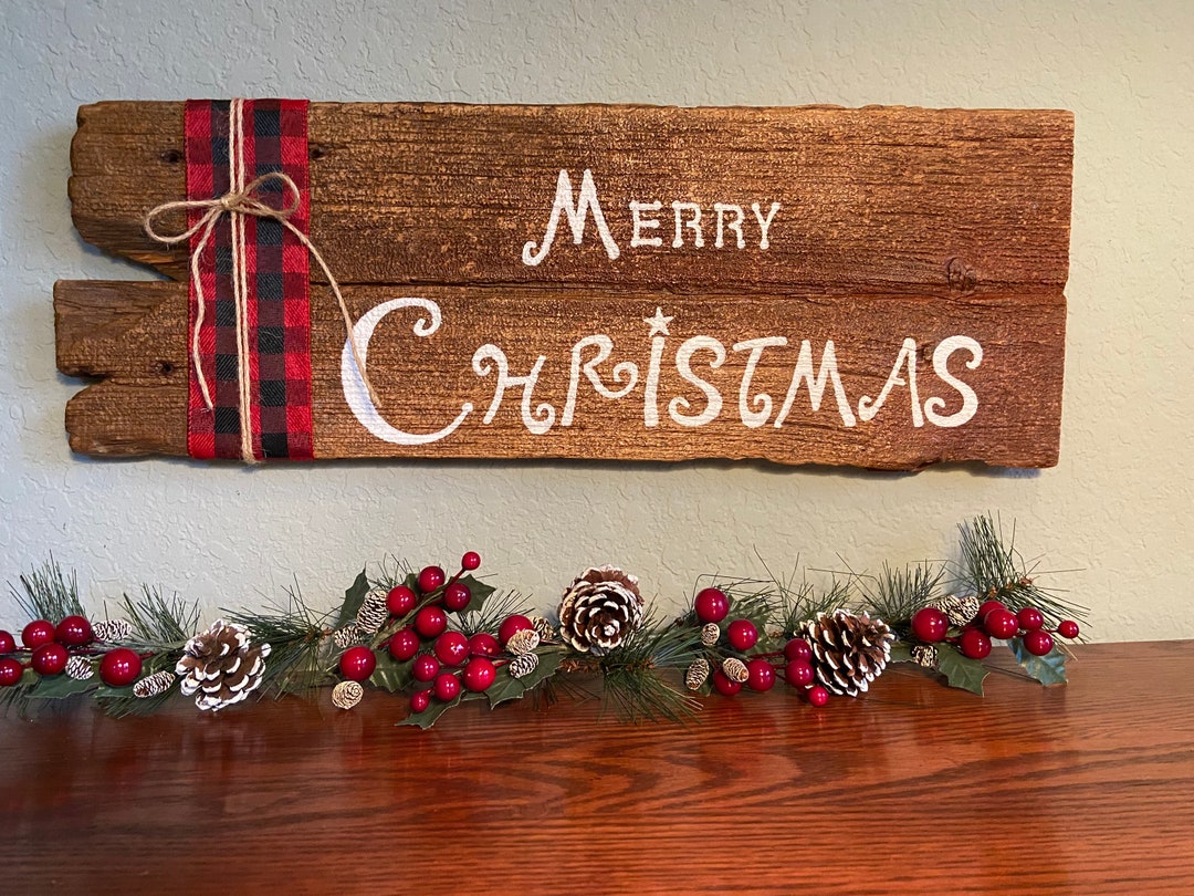 Barn Wood Merry Christmas Sign, Rustic Holiday Decor, Reclaimed ...