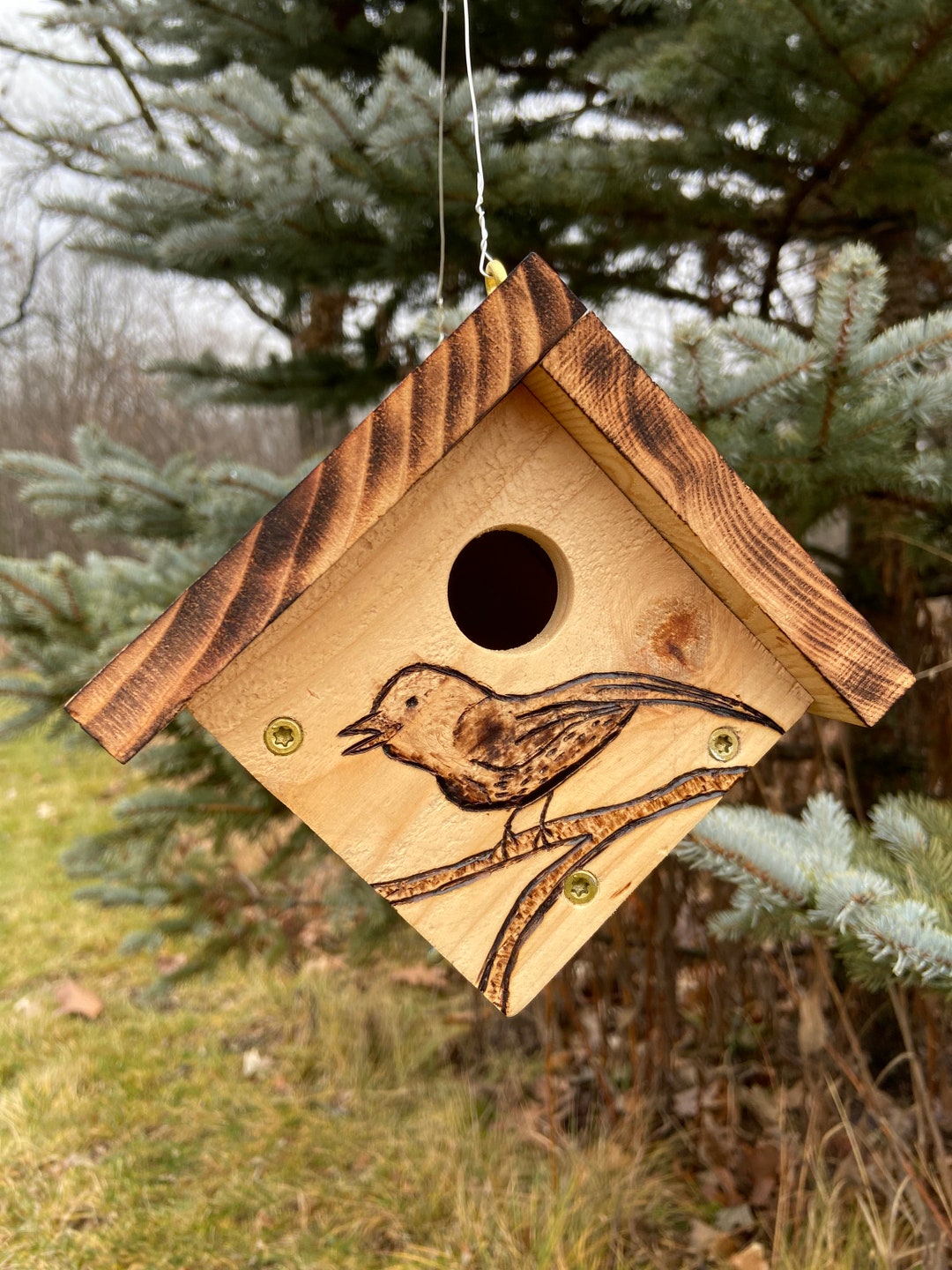 Cedar Wren Bird House, Rustic Nesting Box, Functional Garden Art - Etsy