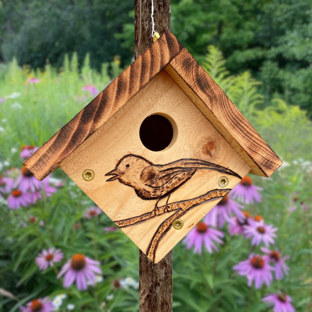 Cedar Wren Bird House, Rustic Nesting Box, Functional Garden Art - Etsy