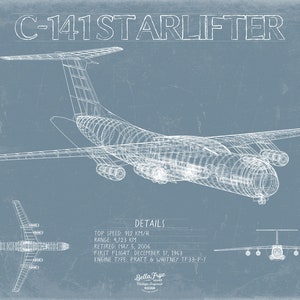 Lockheed C-141 Starlifter Blueprint Wall Art - Original Aviation Plane ...