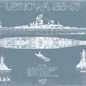 USS Iowa (BB-61) Blueprint Wall Art - Original Battleship Print - Etsy
