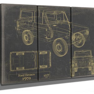 Vintage 1970 Ford Bronco Car Model Print, Original Blueprint Canvas ...